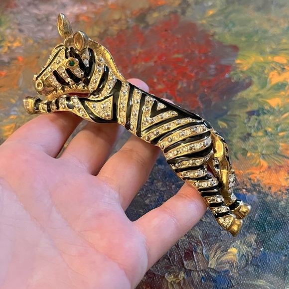Vintage | Jewelry | Vtg 9s Large Statement Zebra Rhinestone Gold Tone ...